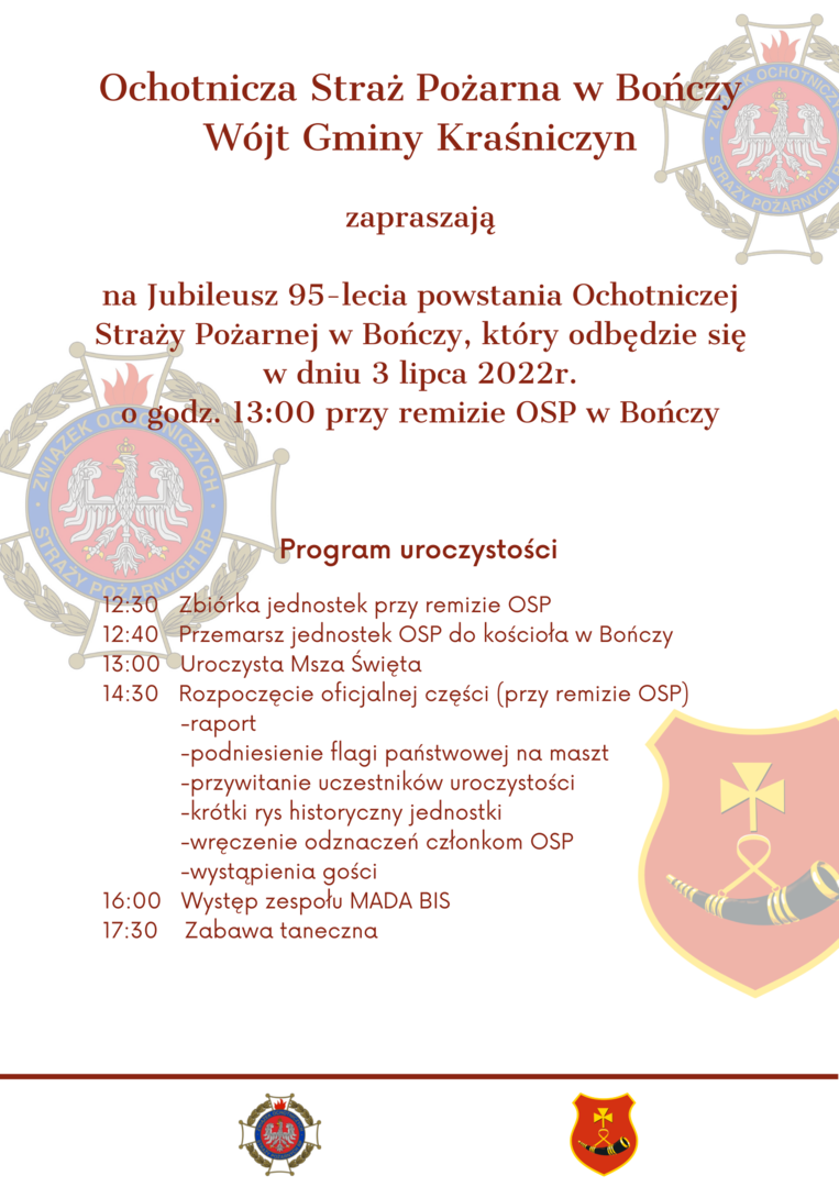 Jubileusz 95-lecia powstania Ochotniczej Straży Pożarnej w Bończy ... Jubileusz 95-lecia powstania Ochotniczej Straży Pożarnej w Bończy ...
